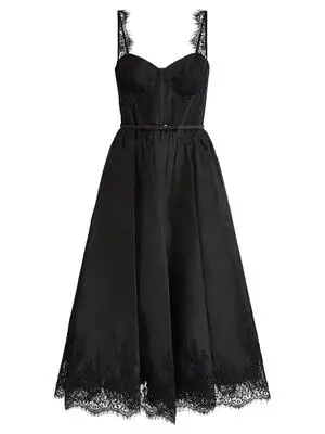 Zimmermann Linen-silk Lace-trim Valiant Midi Dress - Black