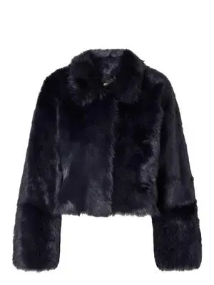 Nour Hammour Cameron Cropped Shearling Jacket - Navy