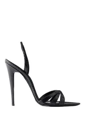 Saint Laurent Kate Snake-effect Leather Slingback Sandals Black