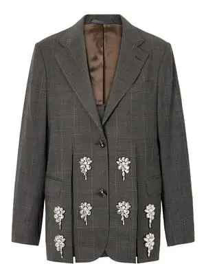 Simone Rocha Simone Rocha Embellished Prince Of Wales Stretch-Wool Blazer Gray