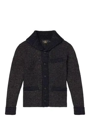 Ralph Lauren Shawl-collar Mélange Wool, Cotton And Silk-blend Cardigan - Navy