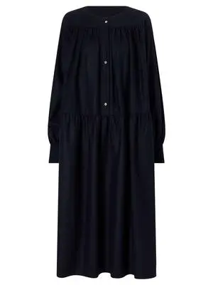 LES VACANCES D'IRINA Calla Gathered Wool-flannel Maxi Dress - Blue