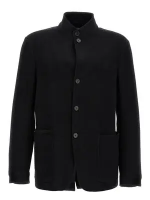 ZEGNA Zegna Buttoned Straight Hem Jacket With Leather Pocket Details