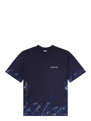 Balenciaga Logo-embroidered Paint-splattered Cotton-jersey T-shirt - Blue