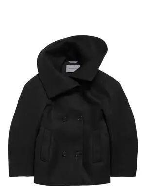 Balenciaga High Collar Double Breasted Pea Coat - Black