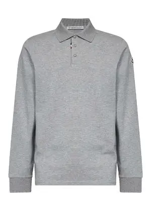 Moncler Logo Patch Long-sleeved Polo Shirt - Grey