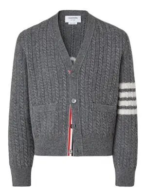 Thom Browne MERINO WOOL 4-BAR INTARSIA ANCHOR CARDIGAN Medium Gray