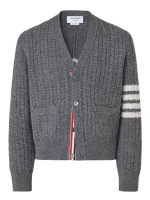 Thom Browne Merino Wool 4-bar Anchor Intarsia Cardigan - Medium Gray