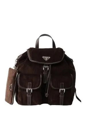 Prada Medium Corduroy And Leather Backpack - Ebony