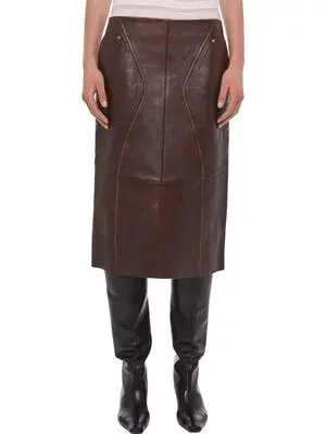 Helmut Lang Leather Skirt - Saddle