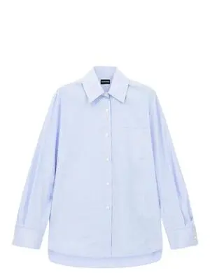 Emporio Armani Striped Cotton Poplin Shirt With Pocket - Light Blue