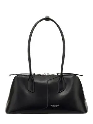Emporio Armani Handbag In Smooth Leather With Top Handles And A Zip Closure - Black