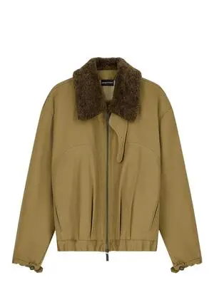 Emporio Armani Cotton Blouson Jacket With Plush Detachable Collar - Beige