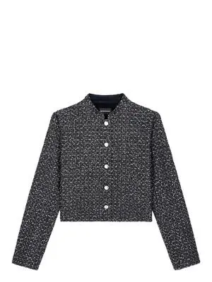 Emporio Armani Cropped Denim Blazer With Embroidered Sequins - Black