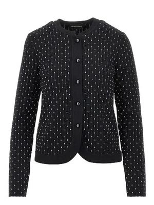 Emporio Armani Long-sleeved Button-down Cardigan With Lines - Black
