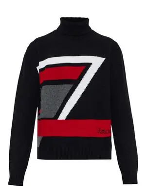Versace Wool Intarsia Knit Turtleneck Sweater - Black
