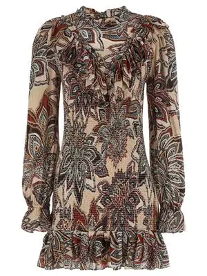 Farm Rio V-neck Ruffled Floral Print Mini Dress - Multicolor