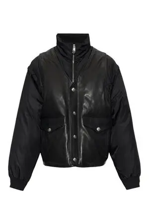 Versace Leather And Down Jacket - Black