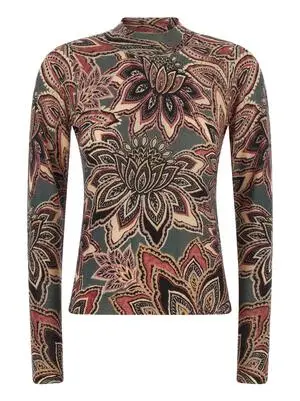 Farm Rio Farm Rio Paisley Floral Print Long-Sleeve Turtleneck Top Multicolor