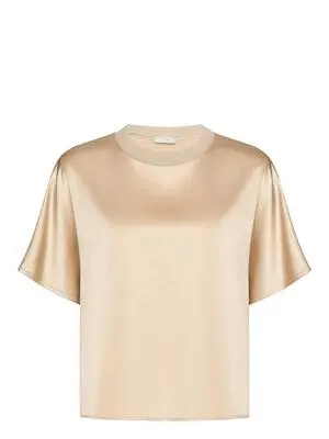 Peserico Peserico Satin Cropped Top With Shimmering Knit Crew Neck No