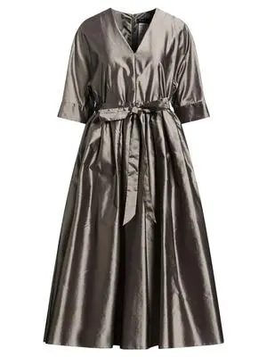 Max Mara V-neck Satin Midi Dress With Belt - Grey