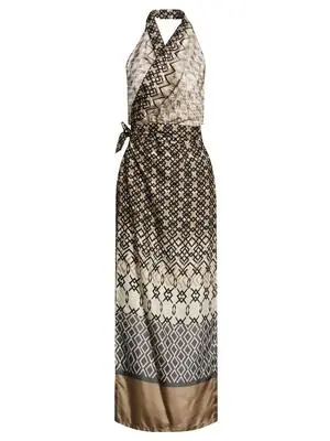 Brunello Cucinelli Sleeveless Printed Maxi Dress - Apricot