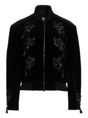 Max Mara Velvet Embellished Bomber Jacket - Black