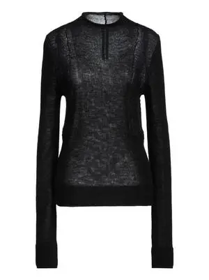Rick Owens Wool Knit Mock Neck Sweater - Black