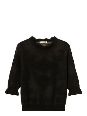TWINSET Jacquard Alpaca Blend Pullover With Lace And Ruffles - Black