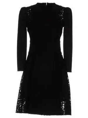 Dolce & Gabbana Long Sleeve Flared Crepe Dress With Lace Accents - Black