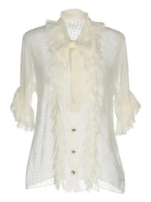 Dolce & Gabbana Short Sleeve Ruched Crepe Jacquard Shirt - White