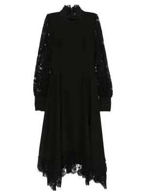 ERMANNO FIRENZE Asymmetrical Dress With Lace Splicing - Black