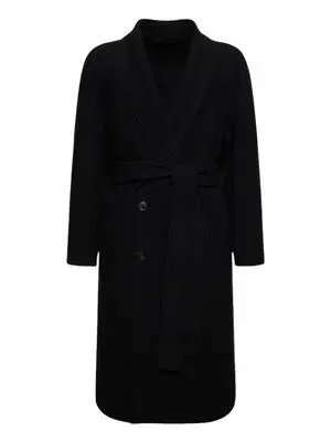 THE ROW Minimal Long Coat With Shawl Collar And Belted Waist - Black