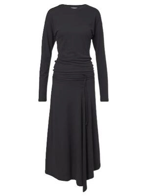 LEMAIRE Cotton Jersey Crêpe Midi Dress With Asymmetrical Hem - Black