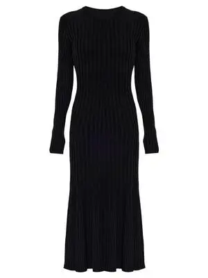 AMI Paris Ribbed Long Sleeve Knitted Dress - Black