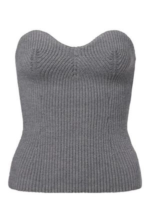 JIL SANDER Ribbed Wool-blend Bustier Top - Grey