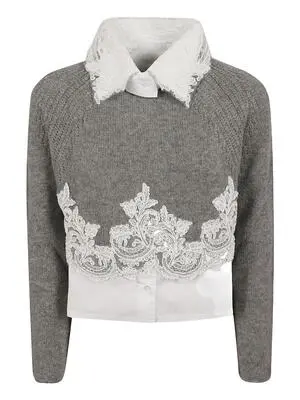 Ermanno Scervino Lace Trim Layered Knitted Sweater - Gray
