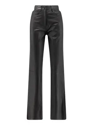 ALYSI High Waisted Leather Flared Trousers - Black