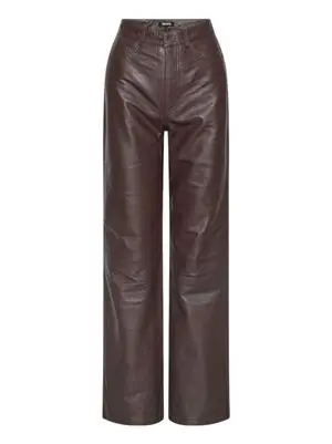 ROTATE BY BIRGER CHRISTENSEN Straight Leather Trousers - Brown