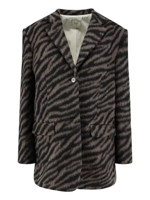 ALYSI Single-breasted Zebra Print Blazer - Black