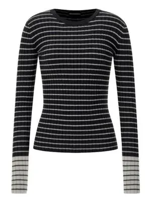 Emporio Armani Long-sleeve Crew Neck Knit Top With All-over Stripes - Black/gray