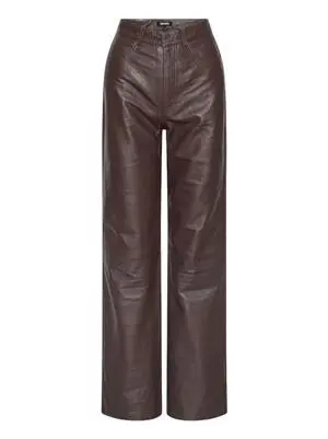 ROTATE BY BIRGER CHRISTENSEN High-waisted Straight-leg Leather Trousers - Brown