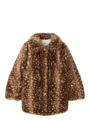 Bonpoint Doogie Faux Fur Animal Print Coat - Caramel