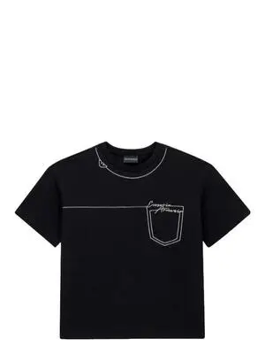 Emporio Armani Short-sleeve Crewneck T-shirt With Contrast Embroidery - Black