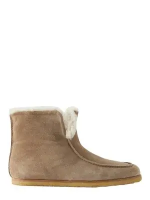 Legres Suede Ankle Boots With Shearling Trim - Brown