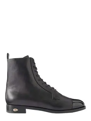 Jennifer Chamandi Brando Patent Leather-trimmed Leather Ankle Boots - Black