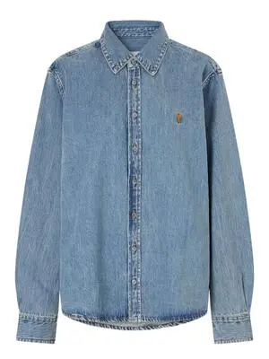AMI Paris Logo-embroidered Denim Shirt - Mid Denim