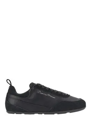Emporio Armani Sneakers In Satin And Suede Leather - Black
