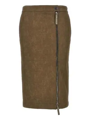 Pinko Faux Nubuck Pencil Skirt - Khaki