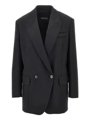Emporio Armani Wool-blend Oversized Double-breasted Jacket - Black